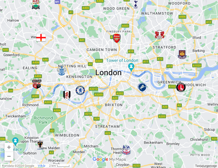 KORT OVER LONDONKLUBBERNE - Se hvor fodboldklubberne er i London